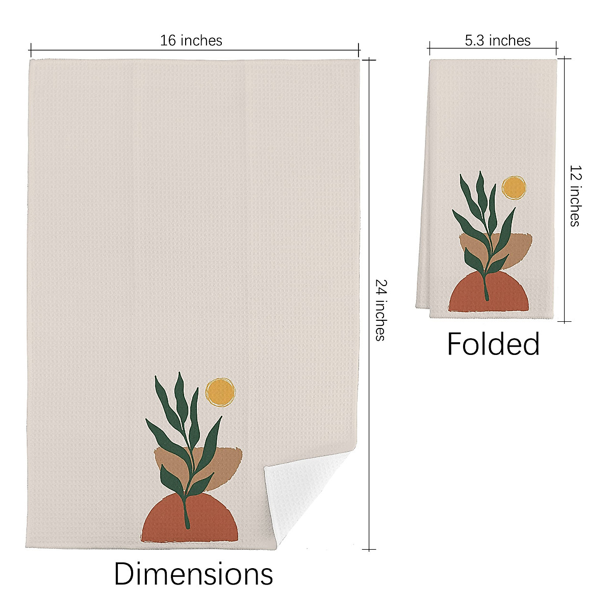 Boho Sun Semi Circles Botanical Leaf Kitchen Towels Tea Towels,16 X 24 Inches Cotton Modern Dish Towels Dishcloths,Dish Cloth Flour Sack Hand Towel for Farmhouse Kitchen Decor,Boho Lovers Gifts