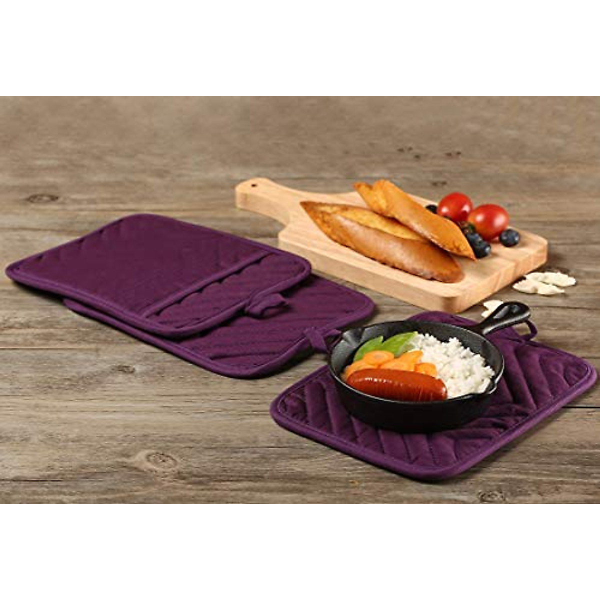 VEIKERY Cotton Pocket Pot Holders Machine Washable Heat Resistant Hot Pads for Kitchen and Baking Square Purple Oven Mitts 7"x9" Set of 5