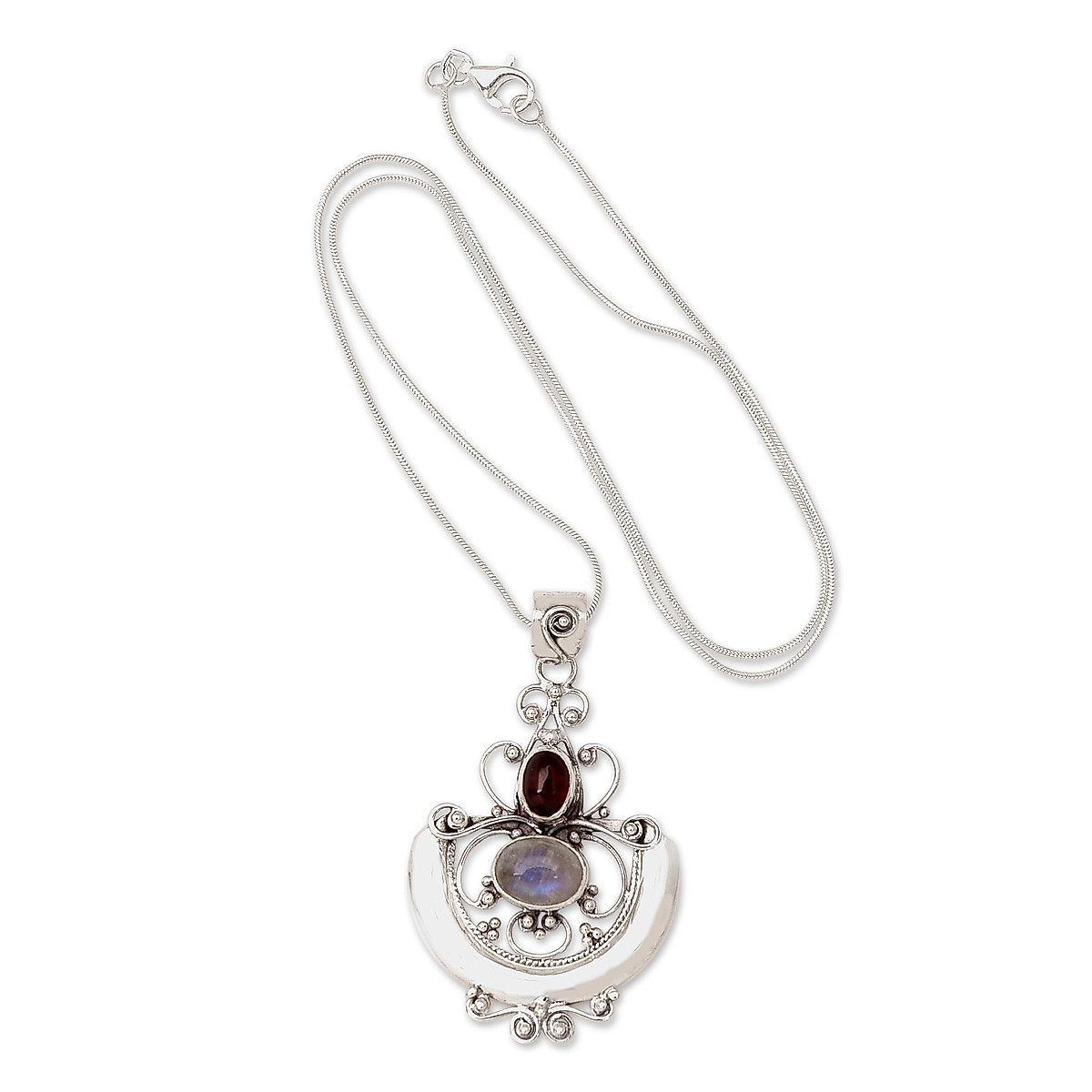 NOVICA Artisan Handcrafted Rainbow Moonstone Pendant Necklace | .925 Sterling Silver Birthstone Necklace | Garnet Pendant Necklace | Teardrop Pendant Necklace | Handmade Pendant Necklace