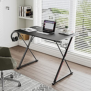 EE EUREKA ERGONOMIC Gaming Desk 39 inch, Small Gaming Table for Kids, Gift Idea, PC Computer Desk,Home Office Desk Workstation with Carbon Fiber Surface,Gamer Desk with Headphone Hook and Cup Holder
