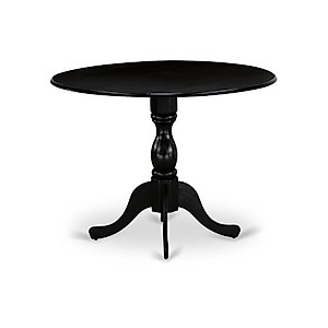 East West Furniture DLMZ5-AB6-50 5 Piece Dining Room Furniture Set Includes a Round Dining Table with Dropleaf and 4 Dark Gotham Grey Linen Fabric Parson Chairs, 42x42 Inch, Wirebrushed Black