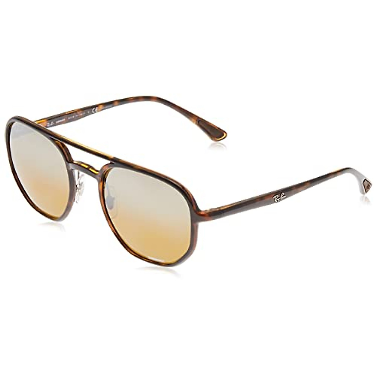 Ray-Ban Rb4321ch Chromance Hexagonal Sunglasses, Light Havana/Polarized Brown Mirrored Grey Gradient, 53 mm