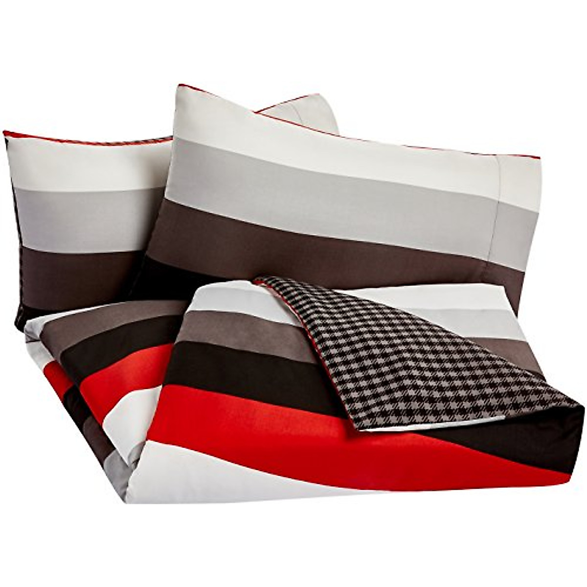 Amazon Basics Microfiber 3 Piece Duvet Cover Set, Red Simple Stripe, Striped, 200 x 200cm/50 x 80cm x 2