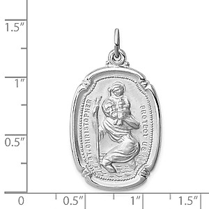 Solid 925 Sterling Silver Catholic Patron Saint Christopher Pendant Charm Medal - 35mm x 20mm