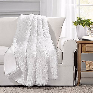 Lush Decor Emma Faux Fur Throw Blanket, 60" x 50", White