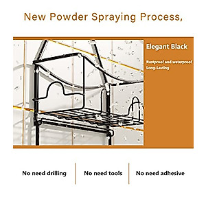 TARNABY Hanging Shower Caddy, Over Shower Head Rustproof Shower Organizer with Hooks for Razor and Bath Ball Brush (Black)