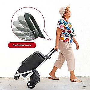 Grocery Cart on Wheels,Folding Shopping Cart with Rotatable Handle,Utility Carts with Removable Insulated Cooler Bag,Lightweight Collapsible Cart with Wheels