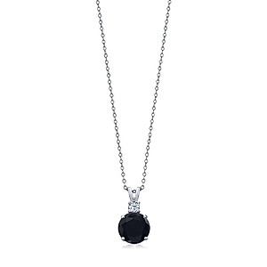 Gem Stone King 3.14 Cttw Black Onyx and White Topaz Pendant Necklace For Women In 925 Sterling Silver | Gemstone December Birthstone | Round 10MM | With 18 Inch Chain