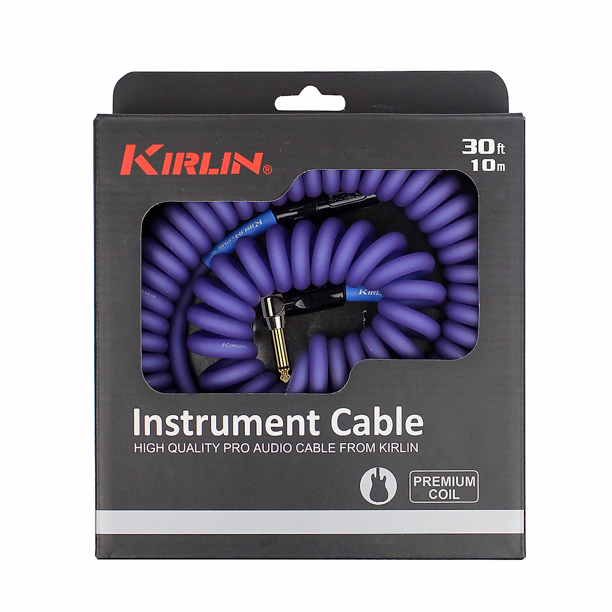KIRLIN Cable Kirlin IMK-182BFGL-30/BLF-Straight to Right Angle ¼” Premium Coil Instrument Cable, Purple Translucent PVC Jacket-30ft, (IMK-182BFGL-30/BLF)
