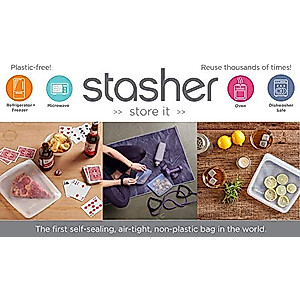 Stasher Re-Usable Food-Grade Platinum Silicone 64oz Bag for Eating from/Cooking, Freezing and Storing in/Sous Vide/Organising/Travelling, 26.05 cm x 20.95 cm, Clear