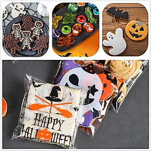 NB 400 Pcs Halloween Candy Bags, Self Adhesive Trick or Treat Cookie Bags for Party Gift Supplies, Cellophane Halloween Goodie Bags (12 oz,8 Styles)