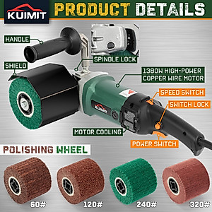 KUIMIT Handheld Metal Burnishing Machine,Electric Sander Polisher for Wood Stainless Steel Polishing,Lock Switch,Auxiliary Handle