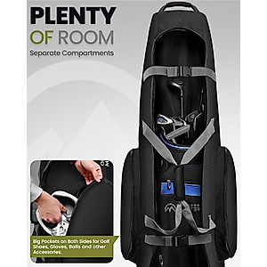 OutdoorMaster Padded Golf Club Travel Bag with Wheels, 900D Heavy Duty Oxford Waterproof -Alligators - Black