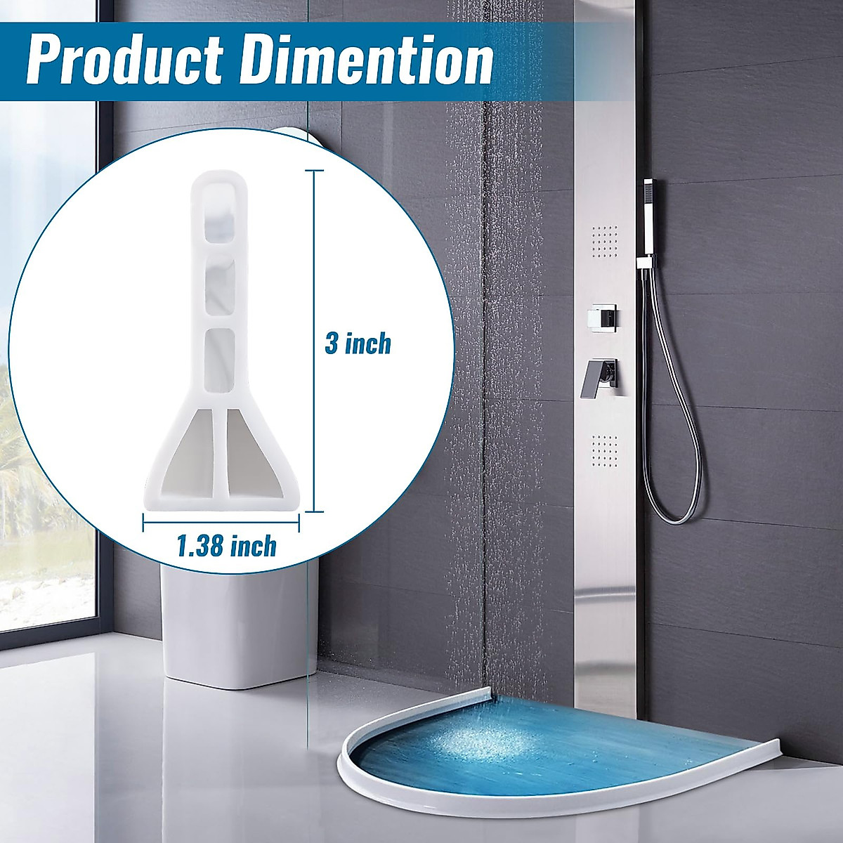 AMZKONIG 3" High Shower Threshold Water Dam 67" Long Collapsible Shower Water Splash Guard Self-adhesive Shower Barrier Bath Water Stopper To Keep Dry and Wet Separation Bathroom Kitchen (5.6Ft)