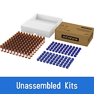 SCIEEN Autosampler Vial, Clear Glass 12 x 32 mm 9-425 Screw Neck Vial with Cap and Red Silicone&White PTFE Septum, 2ml Sample Vial with Writing Patch&Graduation Mark, 100/PK