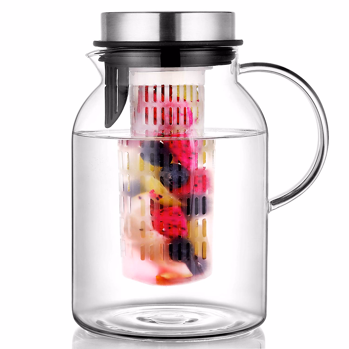 Glass Water Pitcher, Fruit Infuser Pitcher with Removable Lid, High Heat Resistance Infusion Pitcher for Hot/Cold Water, Flavor-Infused Beverage & Iced Tea - 2 Qt