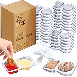 HDLYQL Double Compartment Condiment Container Double Compartment Snack Containers Double Condiment Containers with Lids for To-Go Sauce, Food Sampling, Travel Snack (25pcs)
