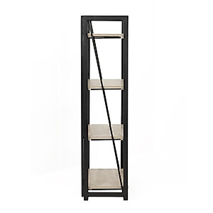 OS Home and Office Furniture Model 42244 No Tool Four Shelf Bookcase with Metal Legs and Sewn Oak Laminate Shelves