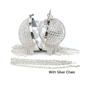 Woman Sliver Glitter Sparkly Tassel Bling Crossbody Chian Luxury Round Ball Bags Crystal Ladies Evening Bag Clutch Purse Diamond Wedding Party Purses Handbags for Women