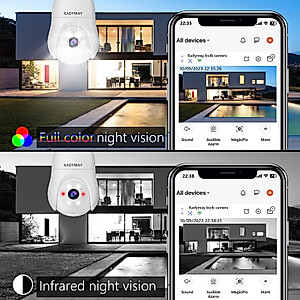 Kadymay 2K Light Bulb Security Camera, 2.4G WiFi 360° Screw in E27 Light Socket Camera Lightbulb Outdoor/Indoor, Smart 2-Way Audio Light Bulb Camera with Motion Detection and Auto Tracking