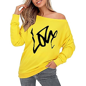 AM CLOTHES Sweatshirt for Women Off Shoulder Oversized Sweatshirts Long Sleeve Sweaters Shirts Tops 3X-Large 01-yellow