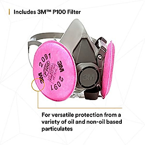 3M Half Facepiece Reusable Respirator Assembly Kit 6191, P100, Lightweight, Comfortable, Easy to Adjust, Includes 2091 Particulate Filter, Welding, Soldering, Asbestos