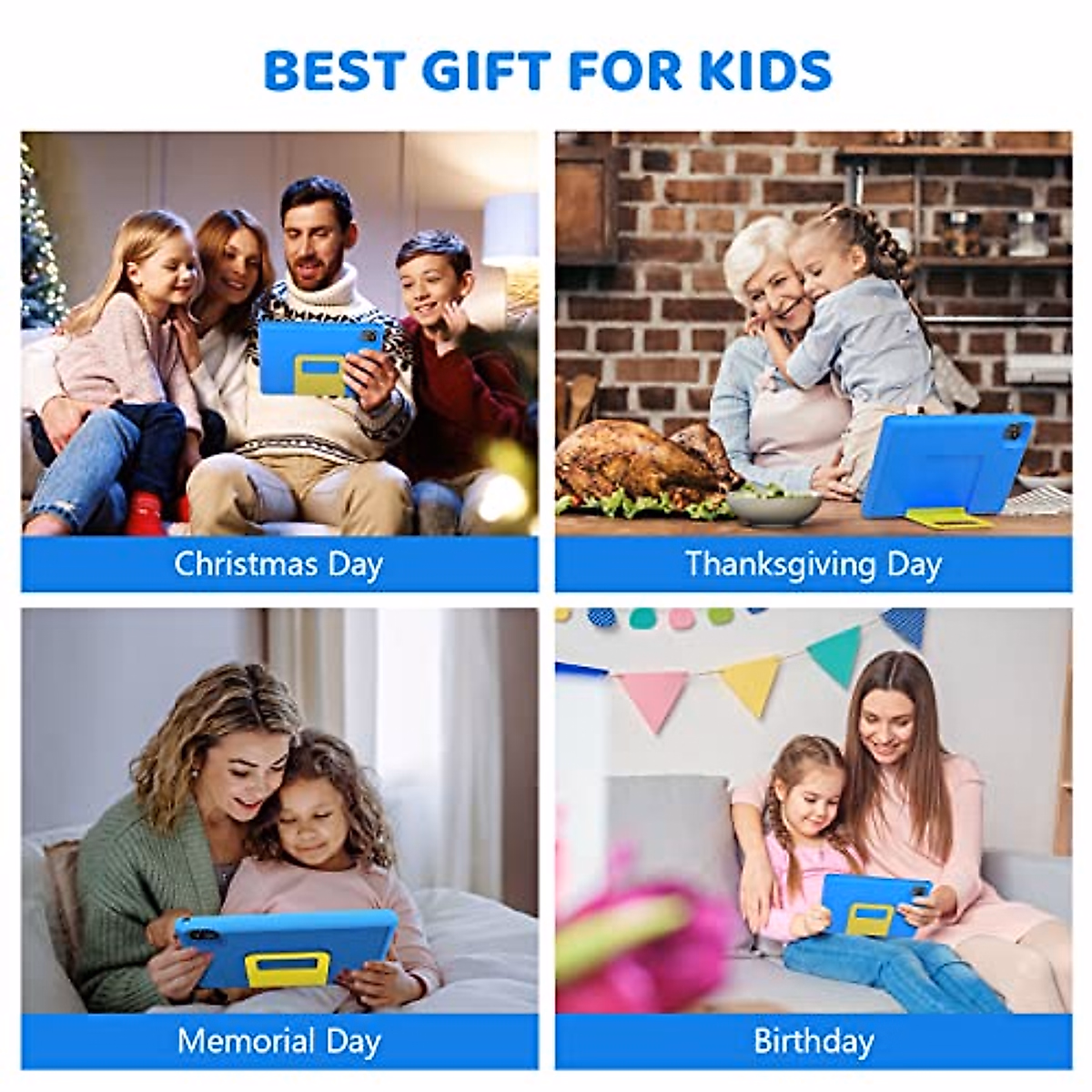 Cheerjoy Kids Tablet 10 inch, Android 12 Tablet for Kids with Parent Control, Kidoz Pre-Installed, 2GB+32GB, 6000mAh Dual Camera WiFi Bluetooth Tablet, Children Tablet with Shock-Proof Case (Blue)