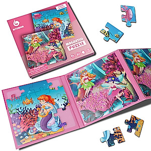 2 Set BST SHIER Magnetic Puzzles for Kids Ages 3 4 5 6, TWO-20 Piece Mermaid Animal Wooden Jigsaw Puzzles Book for Toddlers, Preschool Educational Toys for 3 4 5 6 Year olds Boys and Girls…