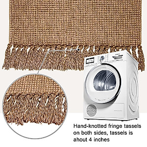 Washable Cotton Rug 5x8 Braided Runner Rug with Tassels Rug Hand Woven Rug Farmhouse Area Rug for Patio Farmhouse Living Room Dining Room Kitchen Entryway Carpet