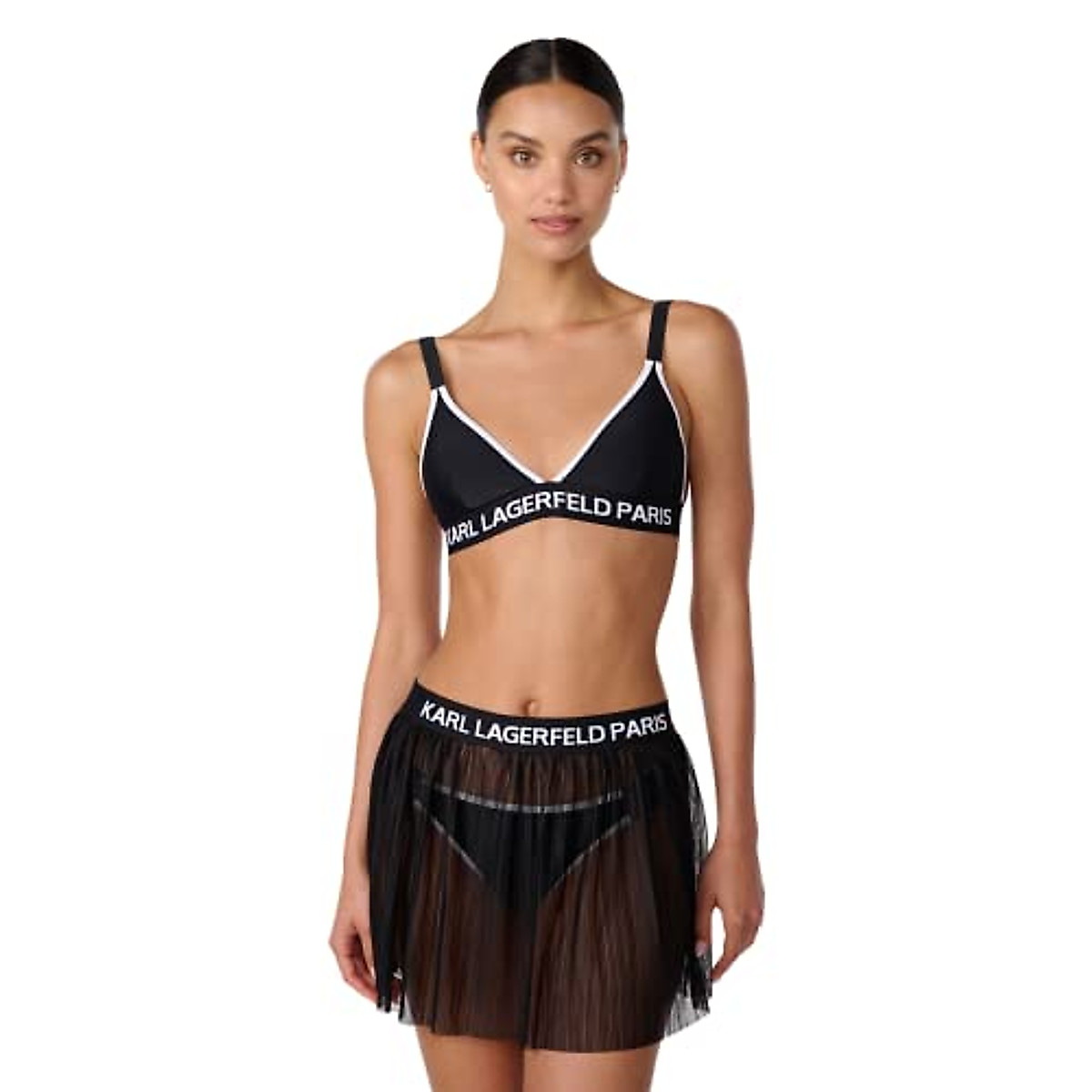 Karl Lagerfeld Paris Women's Standard Swim Bottom Skirt Coverup, Black/White