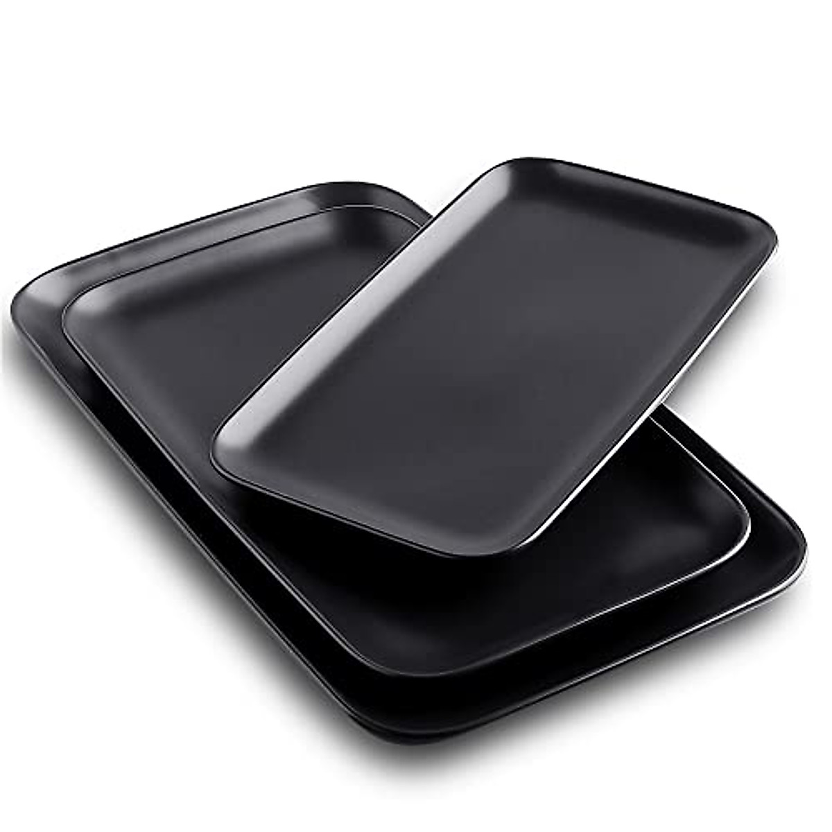KOOV Ceramic Rectangular Serving Tray, 14/12/10 Inch Large Serving Platter, Porcelain Serving Plates with 3 Sizes, Ceramic Serving Dishes for Party, Food, Appetizers and Dinner, Set of 3 (Matte Black)