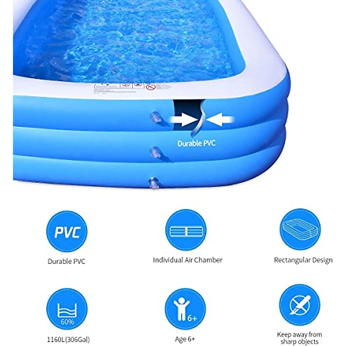 Inflatable Swimming Pools 120" X 72" X 22"Full Size Splashing Pool for Adults, Kids, Toddlers, Blow up Paddling Pool for Indoor,Outdoor, Garden, Courtyard, Summer Party