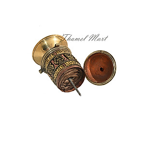 Table Top Copper Brass Tibetan Buddhist 8 Lucky Symbols Prayer Wheel