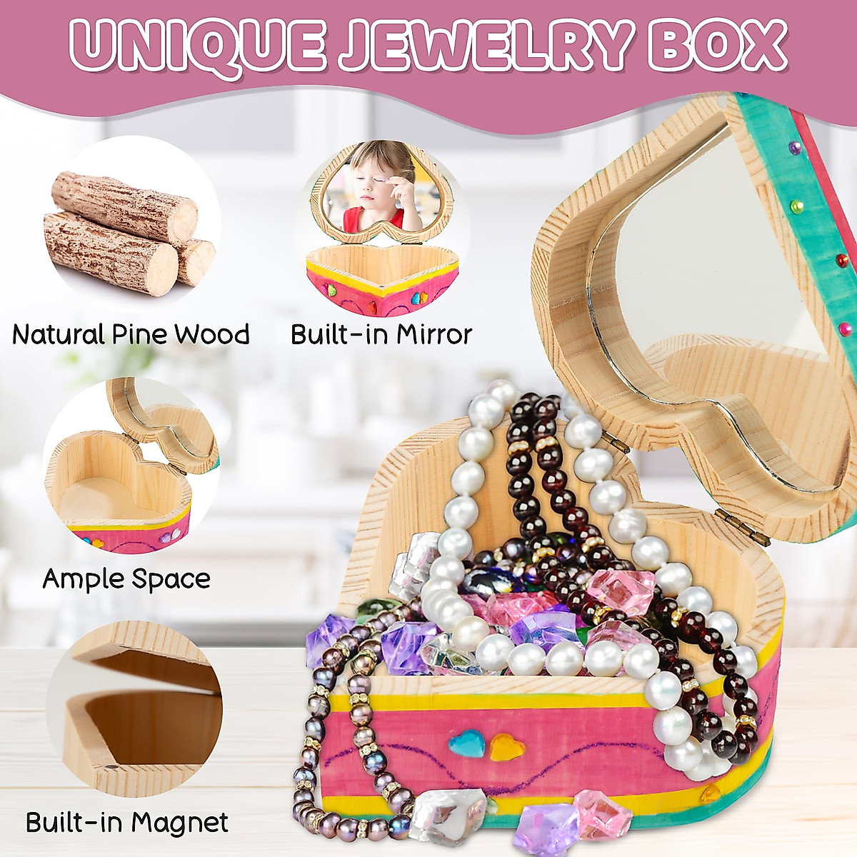 Paint Your Own Wooden Jewelry Box-Arts and Crafts for Kids 4-6, DIY Treasure Box Painting Kits Gift for 7 8 Year Old Girls, Kids Crafts Birthday/Mother's Day/Christmas Gift