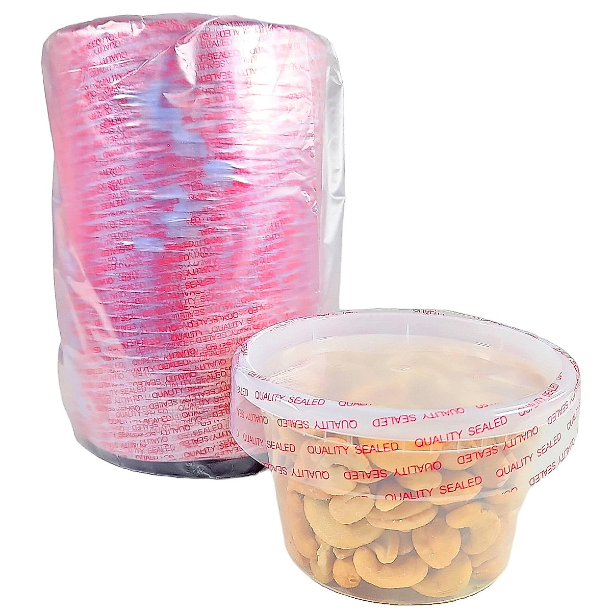 Clear w/Red Safety Print Thermal Heat Seal Shrink Bands - Fits Plastic Soup/Deli Containers (Pack of 1000)