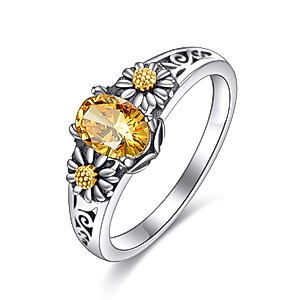 YAFEINI Daisy Ring for Women 925 Sterling Silver Sunflower Ring Birthday Flower Jewelry Gifts for Mom