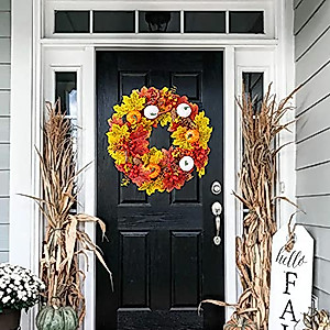 Fall Front Door Wreath Thanksgiving Winter, Halloween Wreaths for Front Door Autumn Festival Wedding Silk Vine Welcome Sign Flower Colorful Grain Yellow Wreaths Pinecones