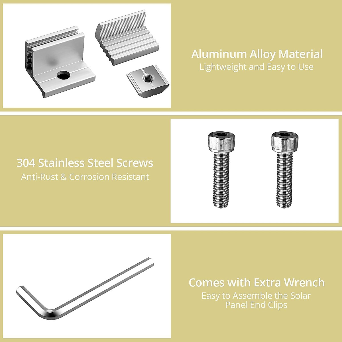 Anbte 10PCS Solar Panel End Clamp 30-45mm Adjustable, Aluminum Z Brackets for Solar Panels Include 10 Screws M8, Solar Panel Mounting Bracket for Solar Panel PV Mounting System, Silver