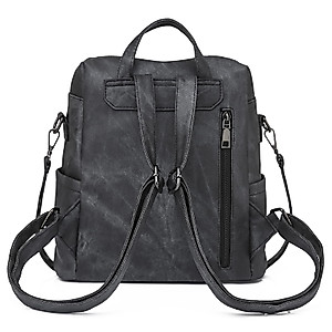 Qyoubi Women's Leather Fashion Backpack Purse Anti-theft Ladies Casual Handbag Convertible Multipurpose Travel Bag Black