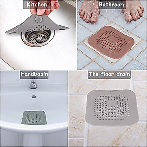 4 Pack Shower Drain Hair Catcher, Convex Silicone Hair Stopper for Shower Drain with Suction Cup, Square Bathtub Drain Cover for Bathroom, Bathtub, Kitchen