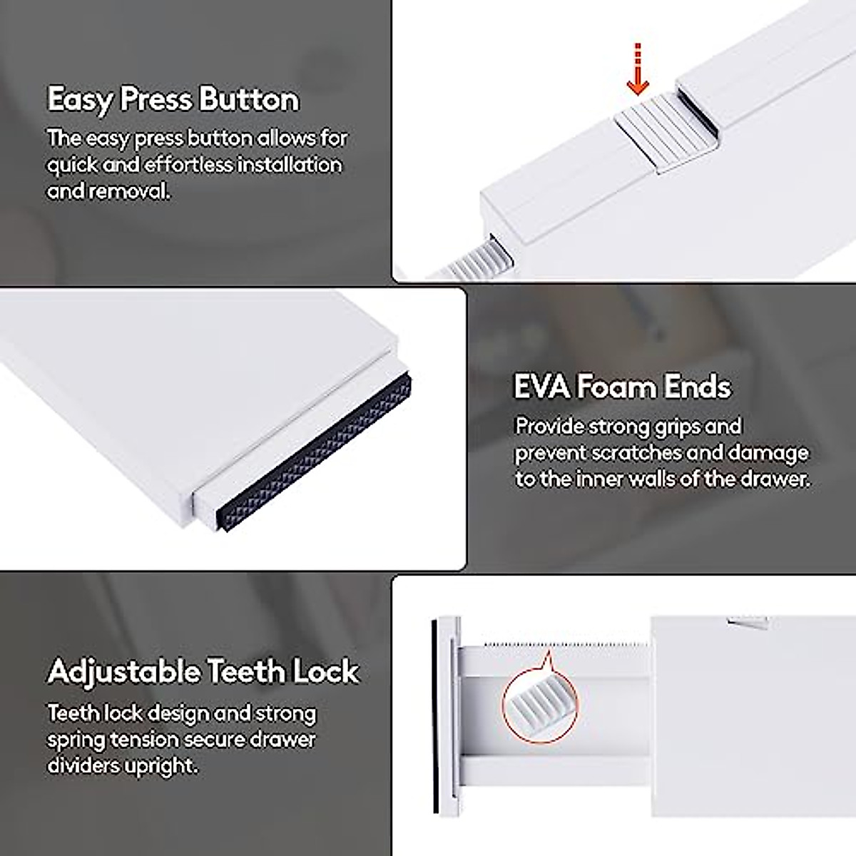 Lifewit 8 Pack Drawer Dividers Plastic 4" High, 11-17" Adjustable Drawer Organizers for Clothes, Expandable Dresser Separators in Bedroom/Bathroom/Kitchen/Fridge/Office Organization and Storage