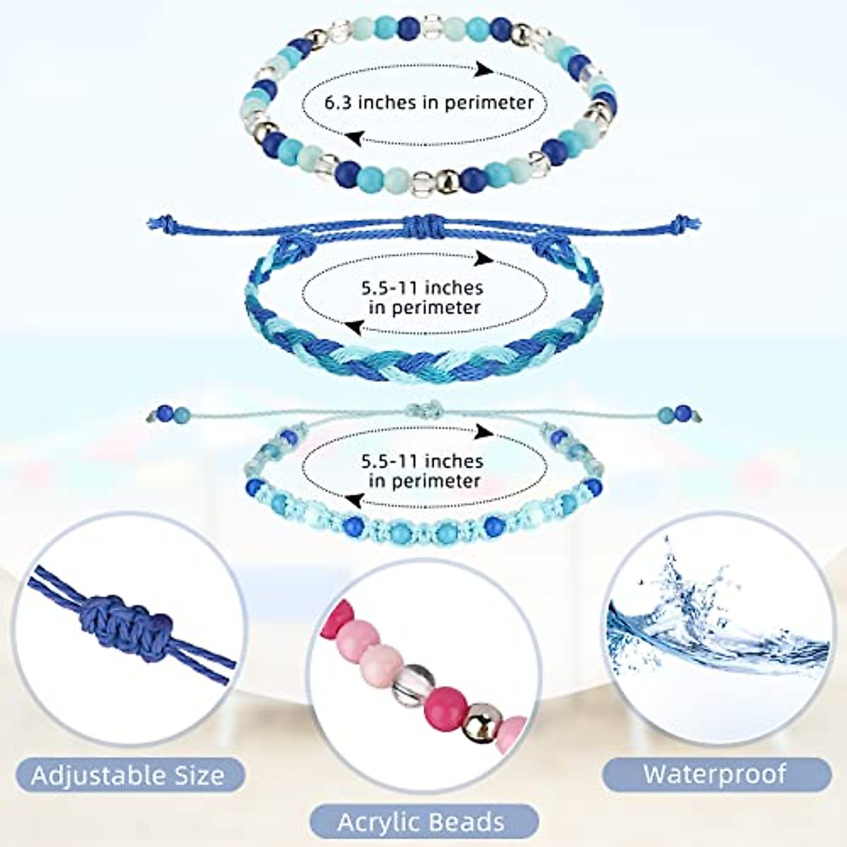 Yaomiao 36 Pieces Friendship Bracelets Braided Bead Bracelets Stackable String Woven Bracelets Stretch Waterproof Adjustable Bracelet String for Women Teen Girls