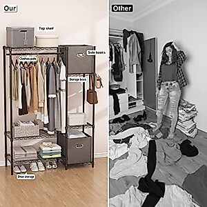 elifine Heavy Duty Clothes Rack, Metal Clothing Rack with Shelves and 2 Fabric Drawers, 6 Tiers Clothing Racks for Hanging Clothes Garment Rack Free Standing Clothes Racks (Black)