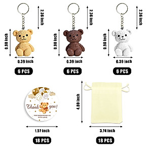 BUYWUMORE 18 Sets Bear Party Favors Mini Bear Keychains with Gold Organza Bags Thank You Tags for Baby Shower Bear Theme Party Return Favors Goodie Bag Decor Classroom Rewards Supplies（Mini Bear）