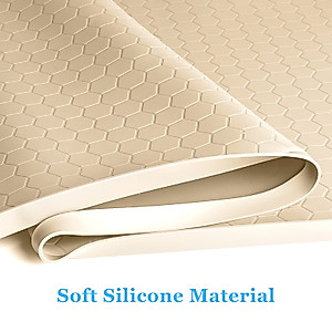 Under Sink Mat, 28'' x 22'' Silicone Under Sink Liner, Waterproof Shelf Liner with Drain Hole, Kitchen Bathroom Cabinet Mats (Beige)