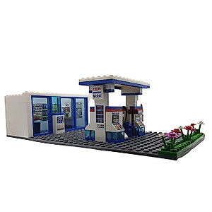 Building Bricks Toys City Town Village MOC Gas Station with Convenience Store 4 Fuel Gas Pumps Compatible with All Brands