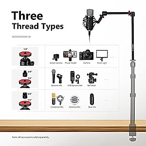 Neewer Flexible Arm Mounts On Any Camera Desk Mount Stand/Tripod for Overhead Photography, Detachable 3-Section Magic Arm with 1/4” 3/8” 5/8” Interface for Webcam, Camera, LED Light, Microphone - A163