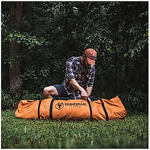 Gazelle T4 Plus Extra Large 4 to 8 Person Portable Pop Up Outdoor Shelter Camping Hub Tent with Rain Fly & Extended Screened In Sun Room, Orange