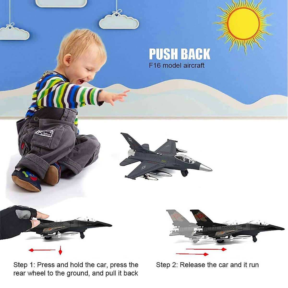 Lynkaye F-16 Fighting Falcon Thunderbirds Toy Army Air Force Military Airplane Model Kit with Fun Lights and Sounds (Grey)