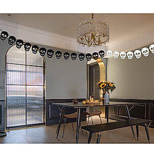 FAZHBARY 2 Pack White Black Skull Garland Birthday Party Decorations Pirate Theme Party Halloween Decorations Garland Banner